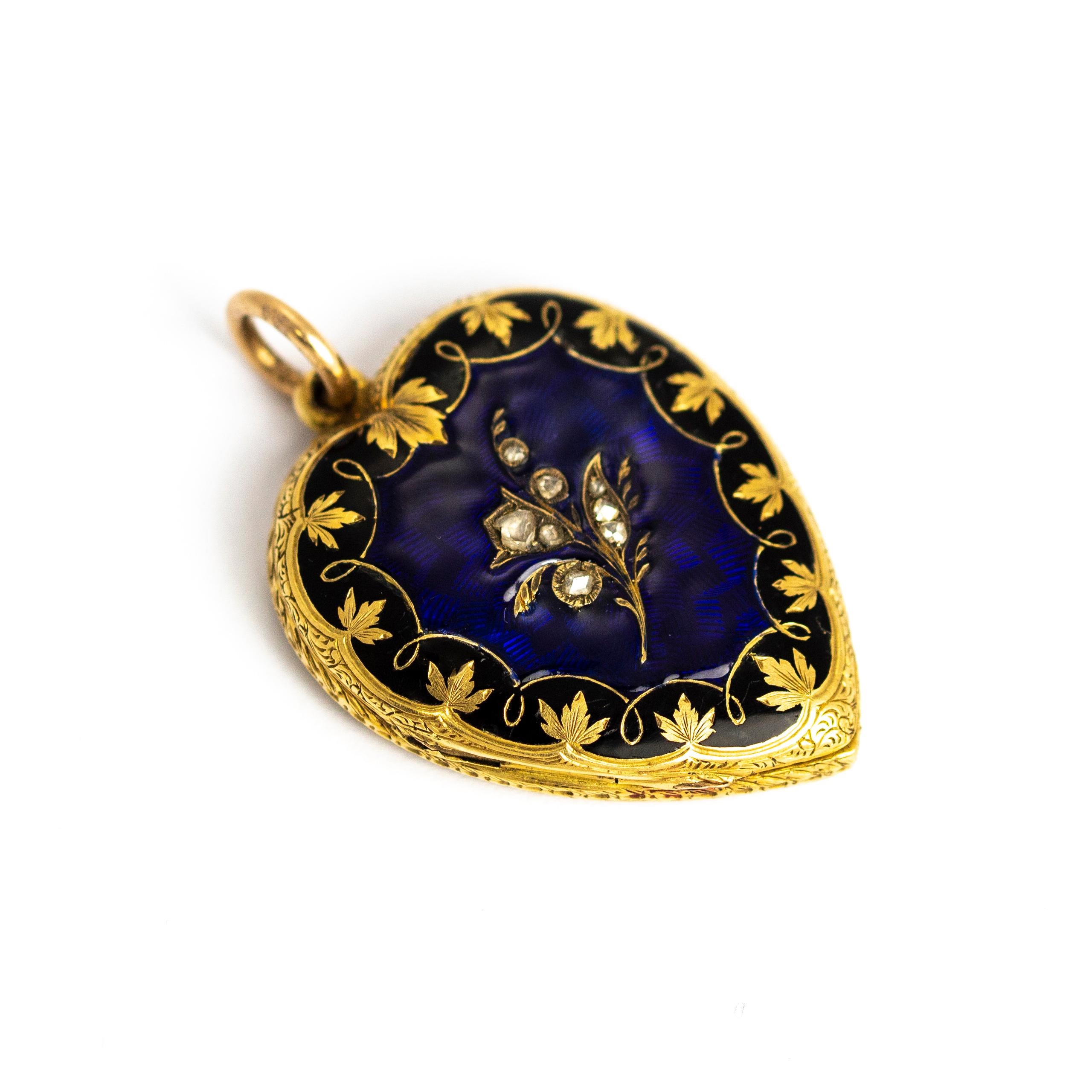 Victorian 18 Carat Gold Large Locket with Rose Cut Diamonds and Enamel ...