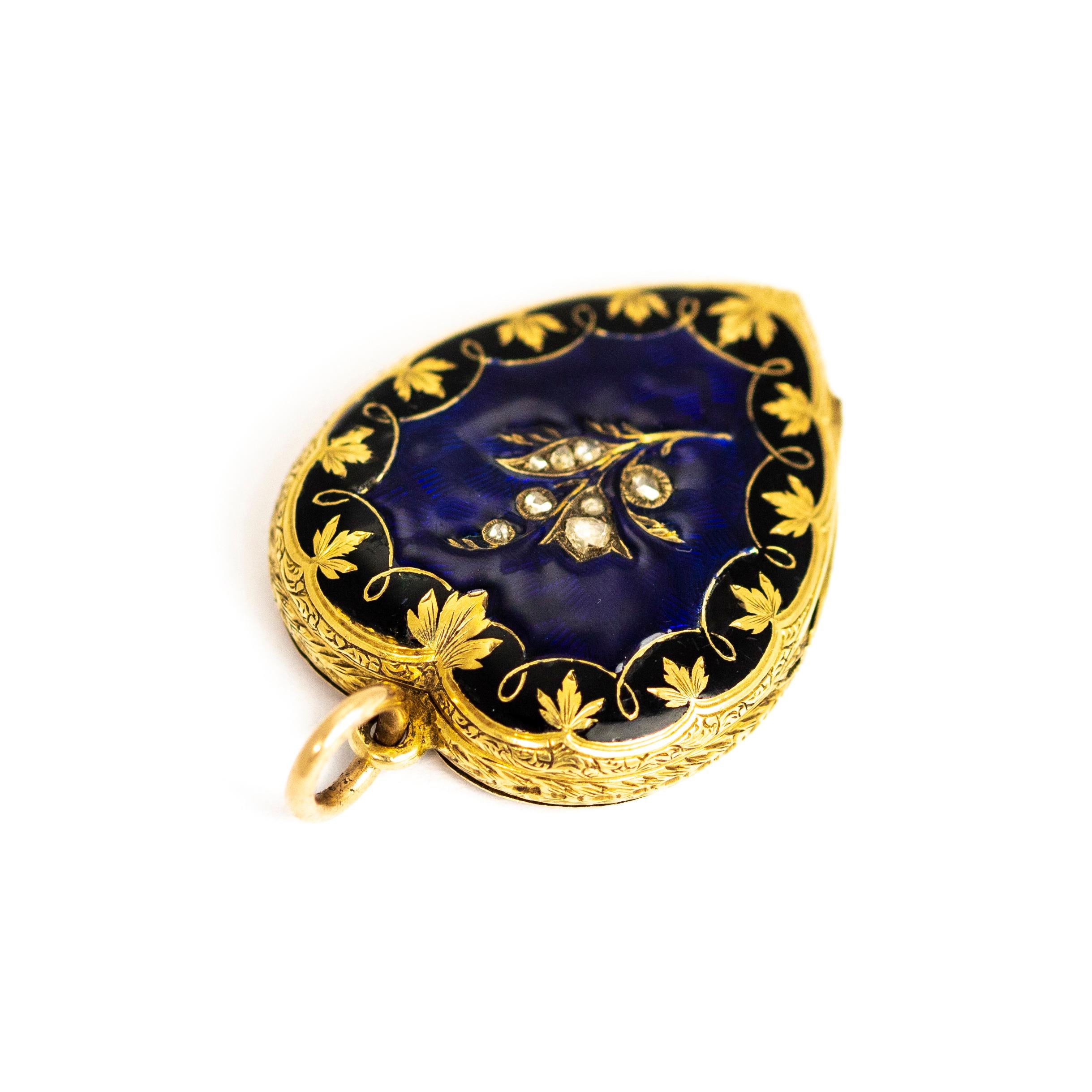 Victorian 18 Carat Gold Large Locket with Rose Cut Diamonds and Enamel ...