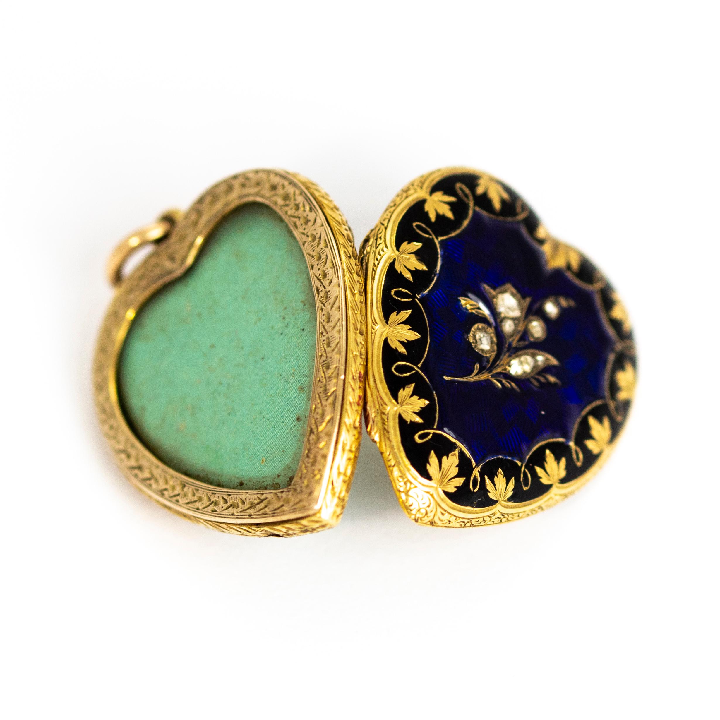 Victorian 18 Carat Gold Large Locket with Rose Cut Diamonds and Enamel ...