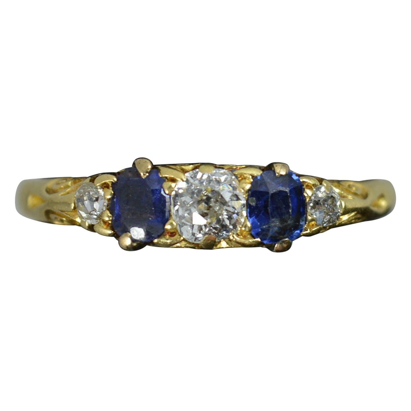 Late Victorian Sapphire and Diamond Five-Stone 18 Carat Gold Ring at ...
