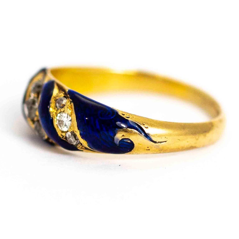 Victorian 18 Carat Gold Royal Blue Enamel and Diamond Ring at 1stDibs