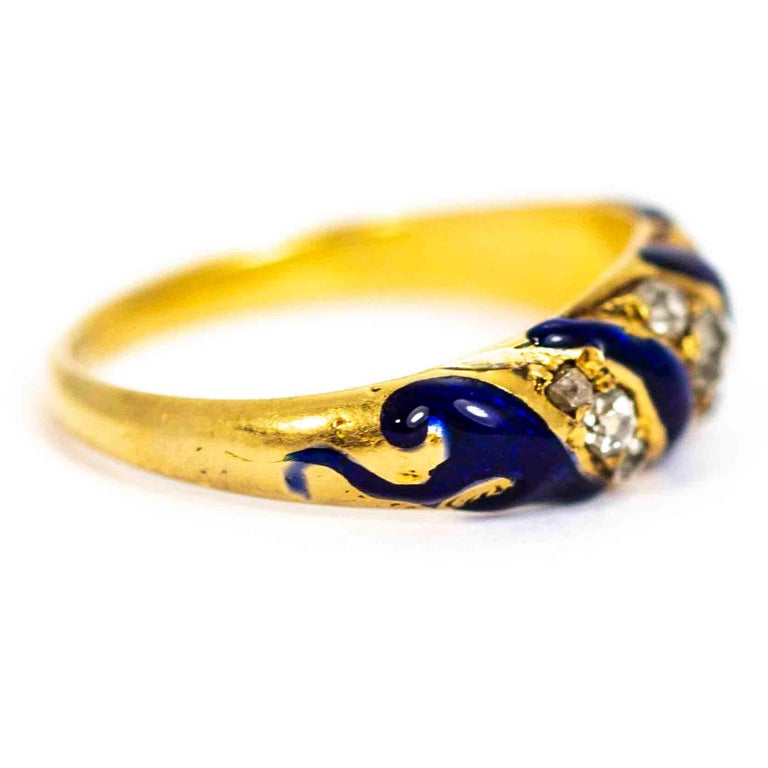 Victorian 18 Carat Gold Royal Blue Enamel and Diamond Ring at 1stDibs
