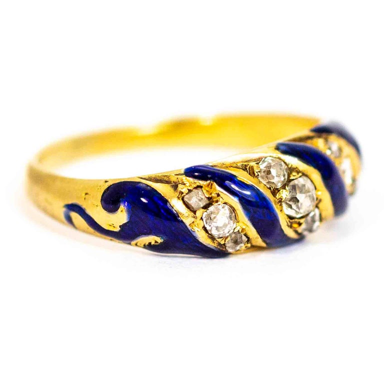 Victorian 18 Carat Gold Royal Blue Enamel and Diamond Ring at 1stDibs