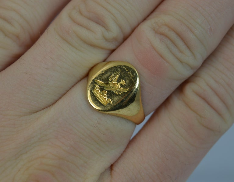 Victorian 18 Carat Yellow Gold Bird on Crown Intaglio Signet Ring at ...