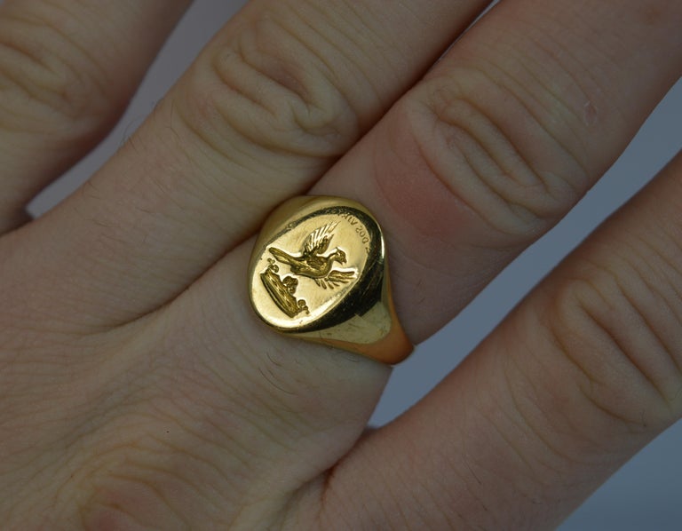 Victorian 18 Carat Yellow Gold Bird on Crown Intaglio Signet Ring at ...