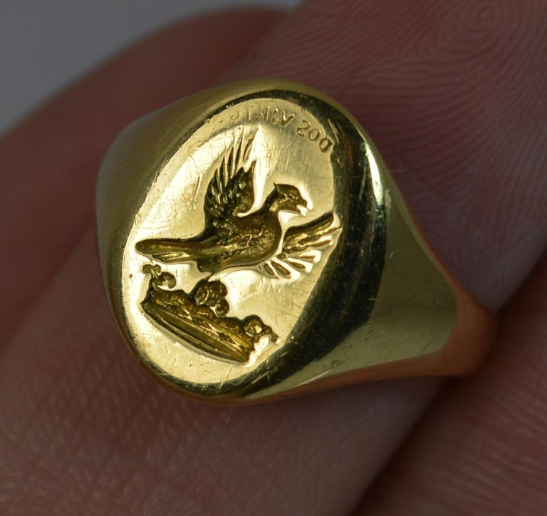 Victorian 18 Carat Yellow Gold Bird on Crown Intaglio Signet Ring at ...