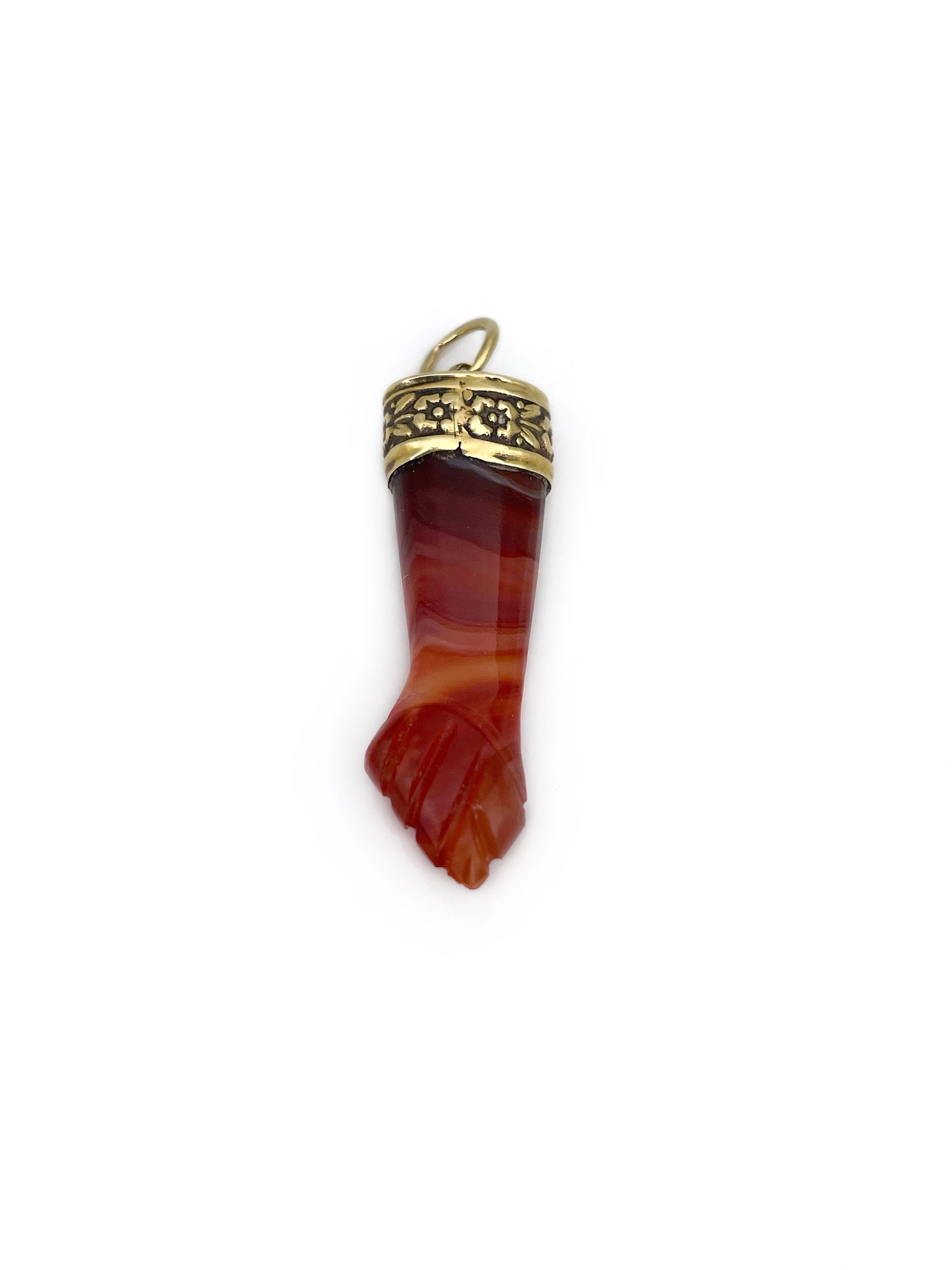 Victorian 18 Karat Gold Carnelian Mano Figa Good Luck Pendant Chain ...