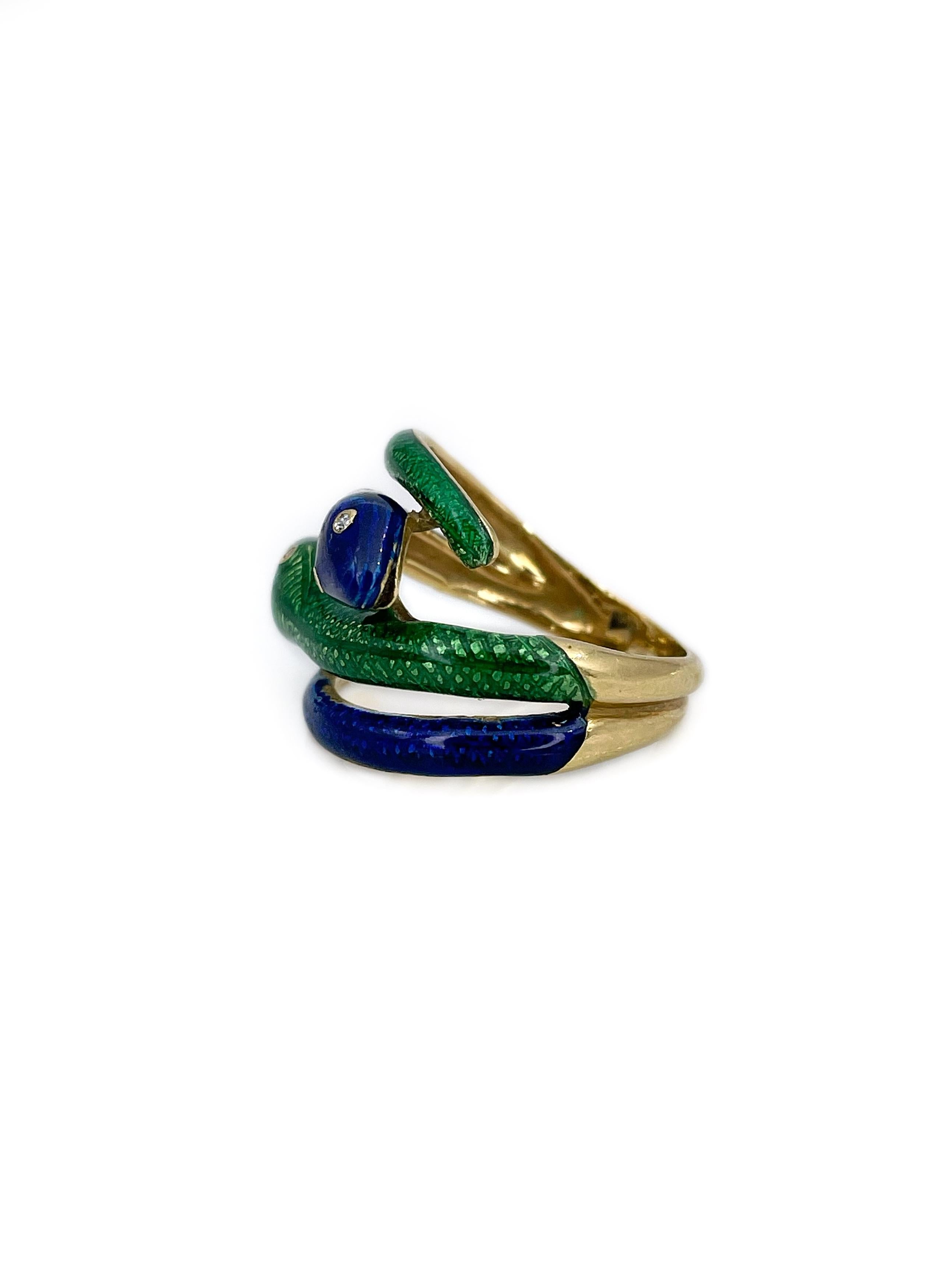 Victorian 18 Karat Gold Guilloche Blue Green Enamel Diamond Double ...