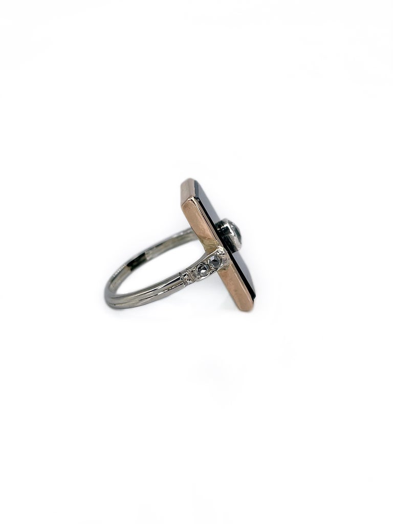 Victorian 18 Karat Gold Onyx Rose Cut Diamond Rectangle Signet Ring For Sale at 1stDibs