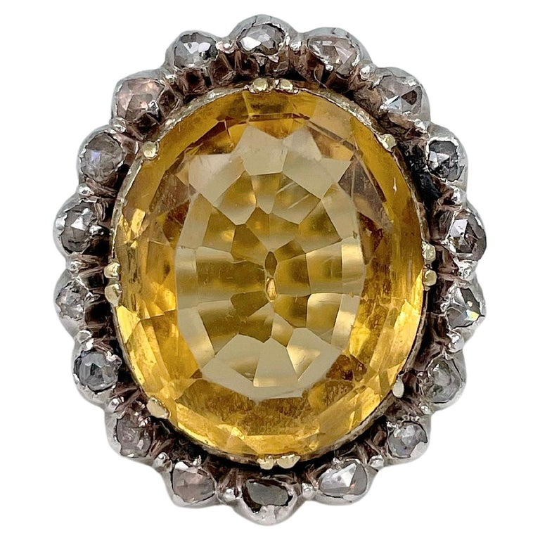 Victorian 18 Karat Gold Oval Faceted Citrine Rose Cut Diamond Cocktail ...