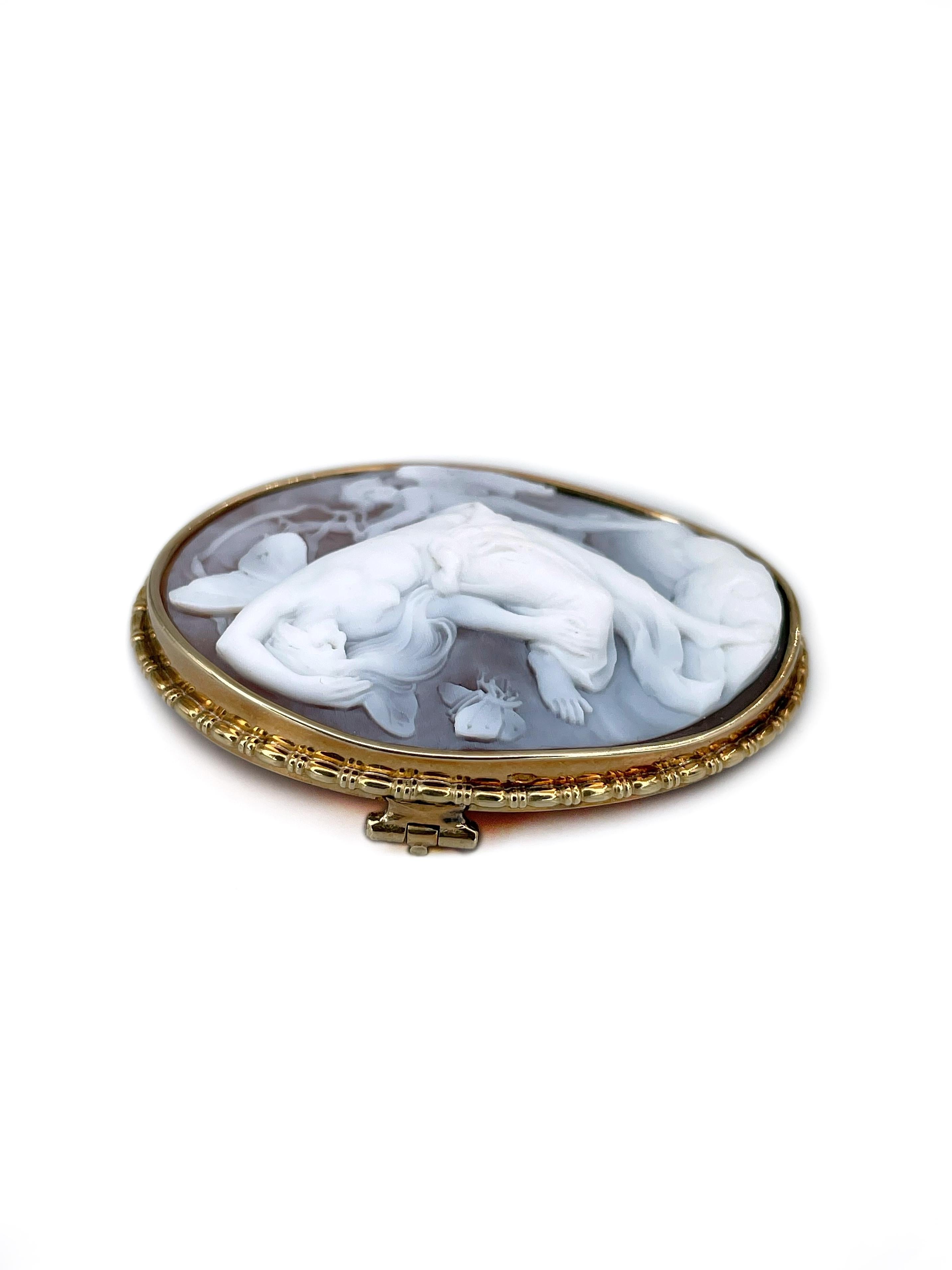Victorian 18 Karat Gold Psyche And Cupid Shell Cameo Pin Brooch For ...