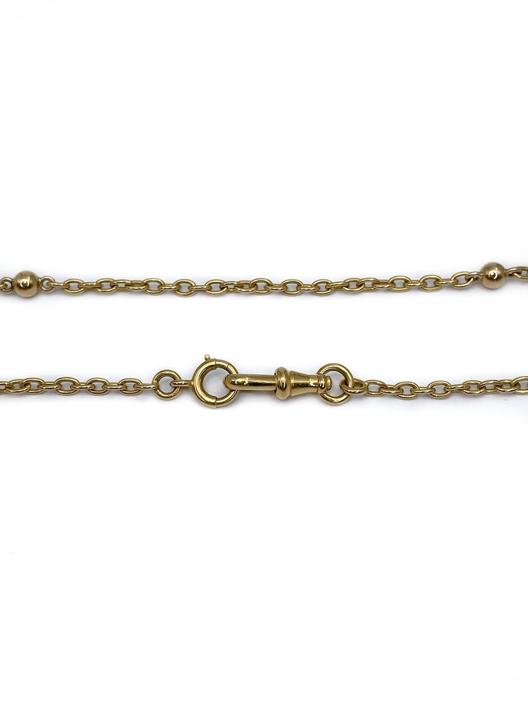 Victorian 18 Karat Gold Red Enamel Barrel Long Chain Necklace For Sale ...