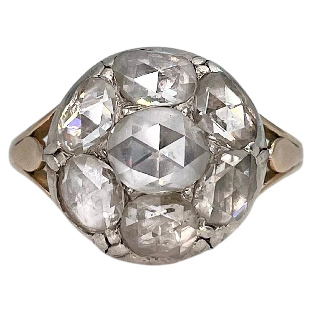 Victorian Rose Cut Diamond Cluster Ring For Sale at 1stDibs