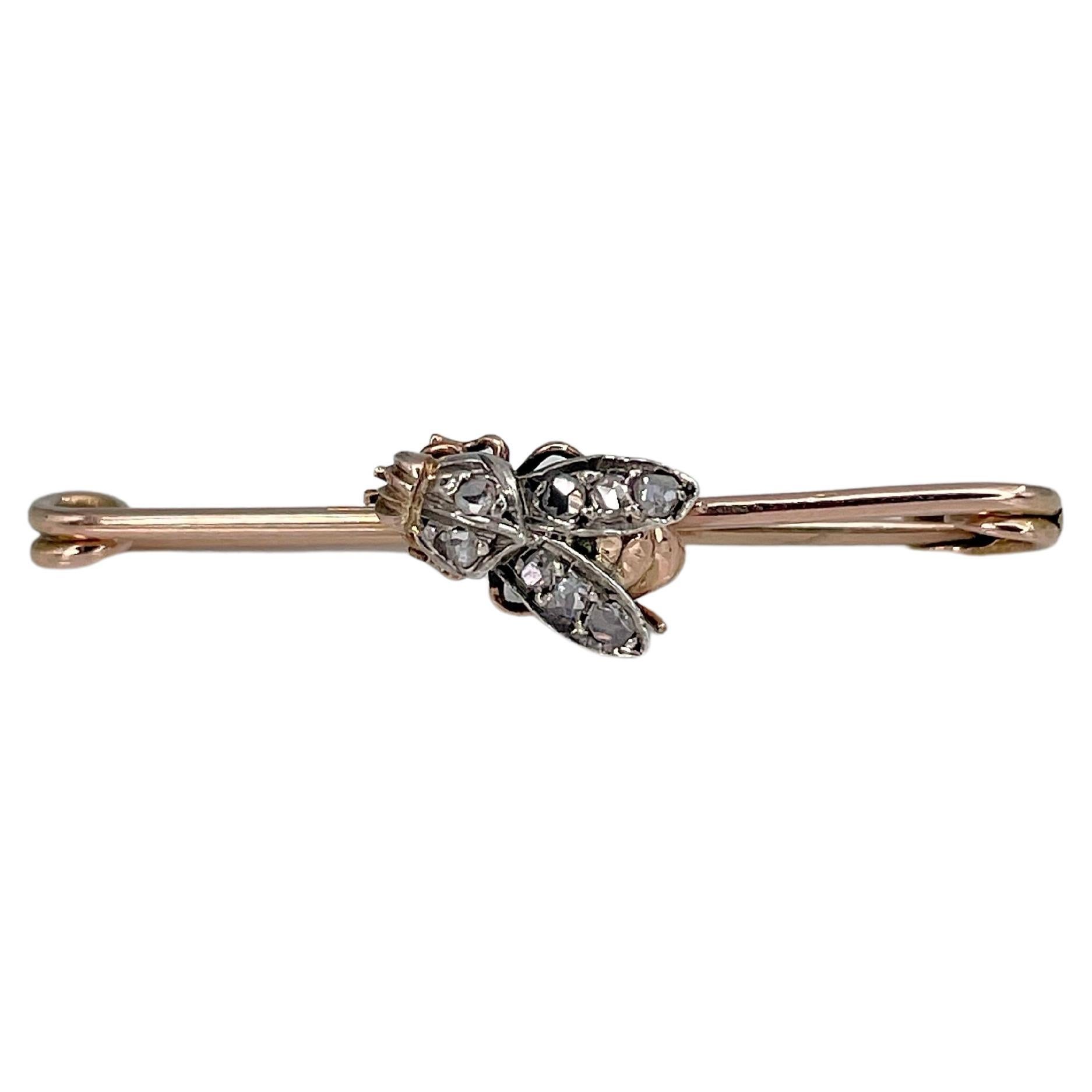Victorian 18 Karat Gold Rose Cut Diamond Fly Insect Miniature Bar ...