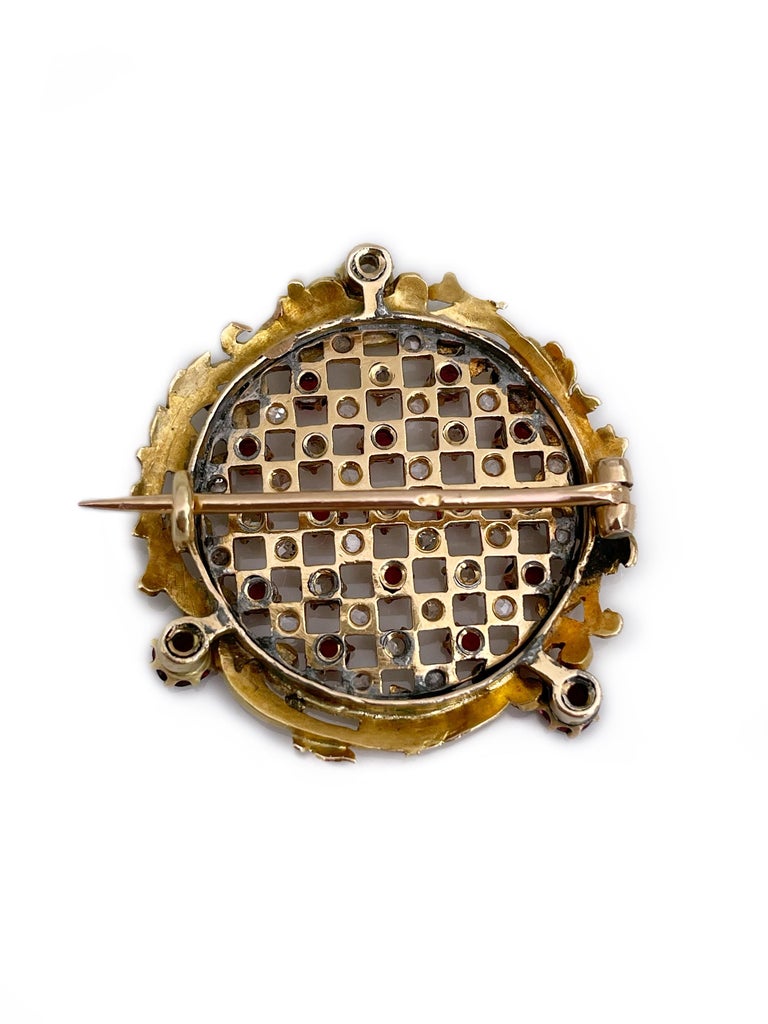 Victorian 18 Karat Gold Rose Cut Diamond Spinel Openwork Round Pin ...
