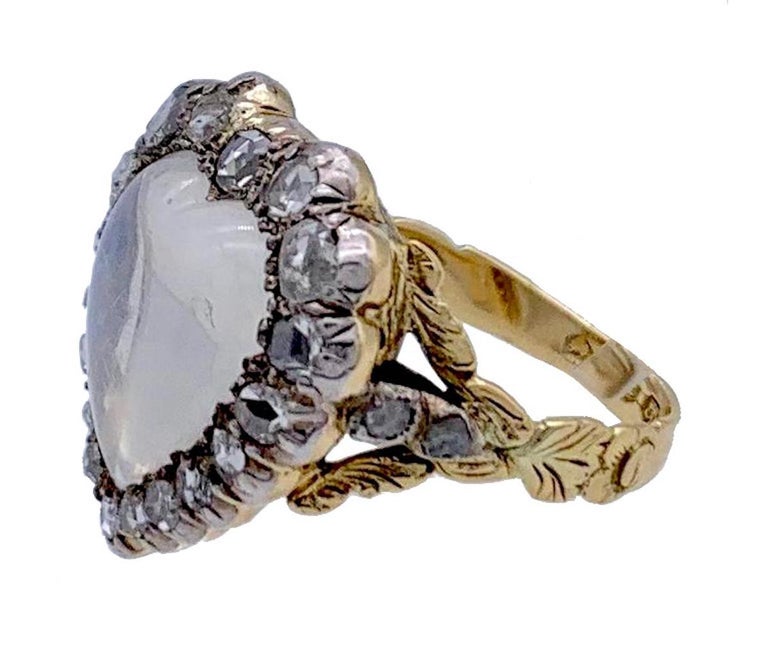 Victorian 18 Karat Gold Silver Diamond Moonstone Cabochon Heart Love ...