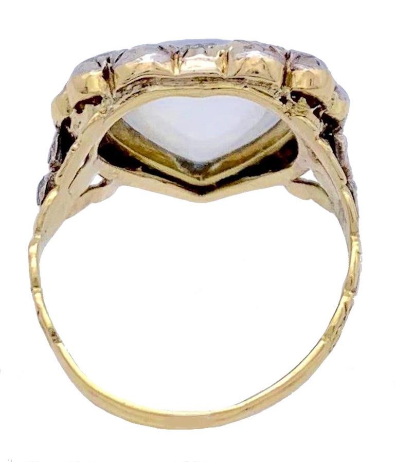 Victorian 18 Karat Gold Silver Diamond Moonstone Cabochon Heart Love ...