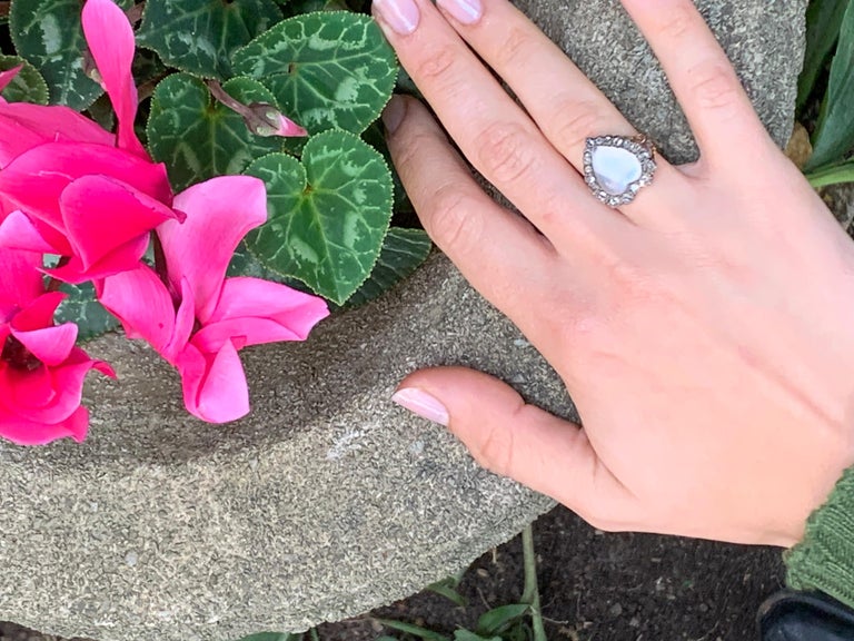 Victorian 18 Karat Gold Silver Diamond Moonstone Cabochon Heart Love ...