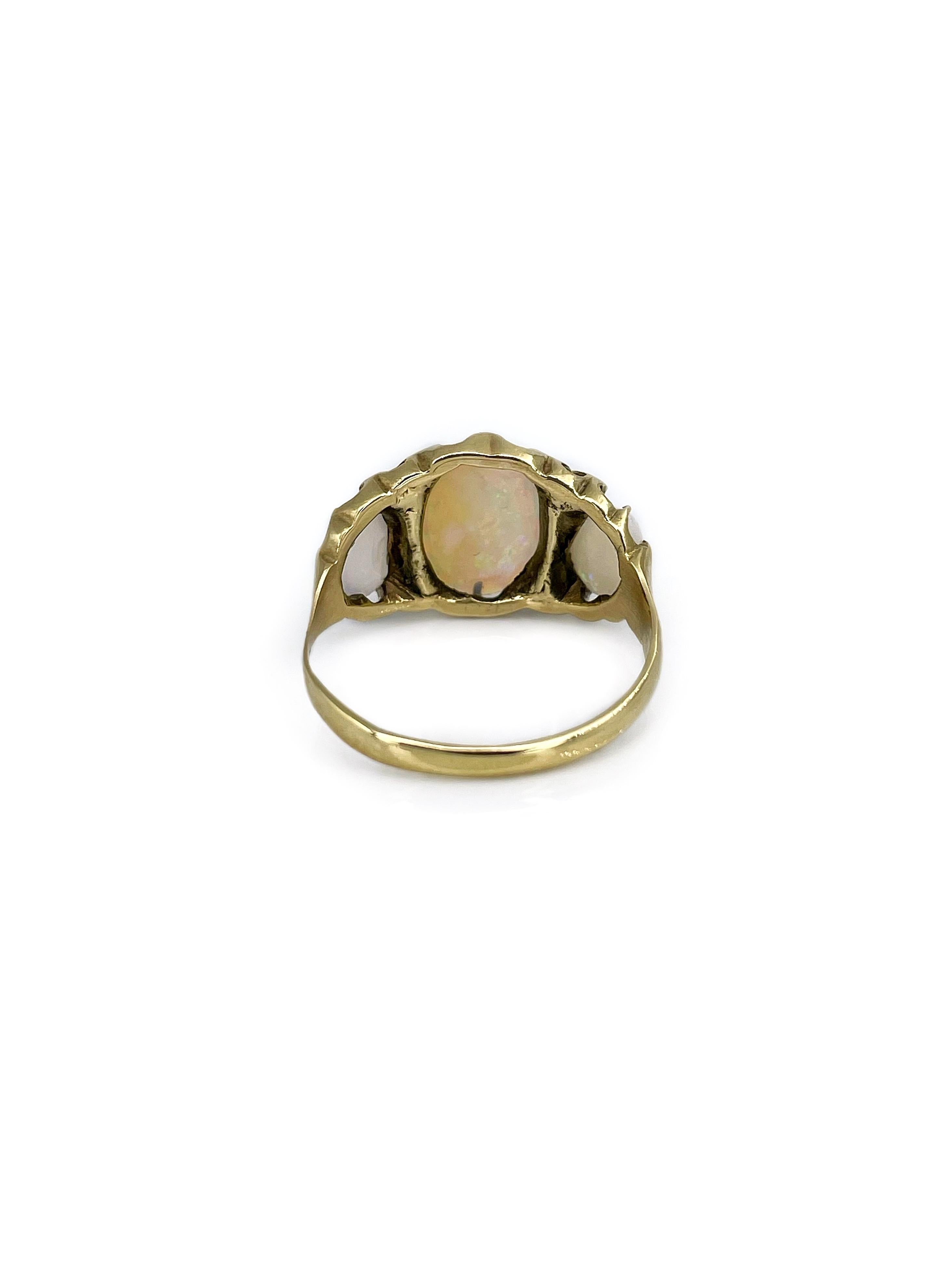 Victorian 18 Karat Yellow Gold Opal Rose Cut Diamond Three Stone Band ...