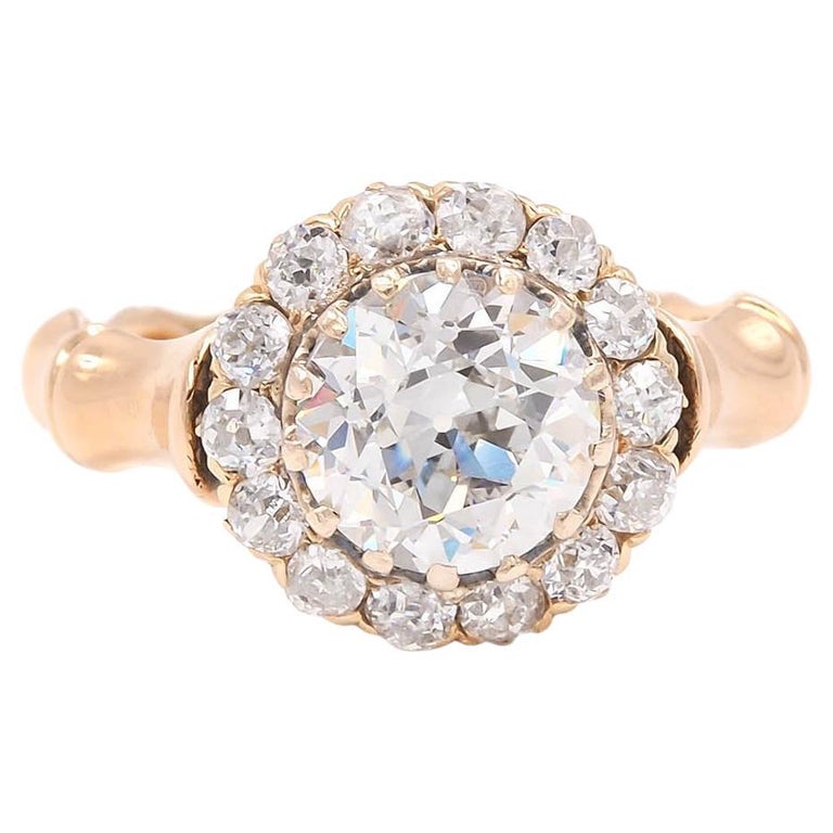 Viktorianischer Verlobungsring, 1,81 Karat GIA Diamant-Cluster mit alteuropäischem Schliff im ...