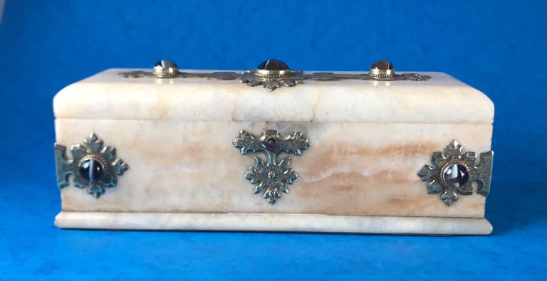 Victorian 1850 Agate and Brass Bound Alabaster Stationary Box For Sale ...