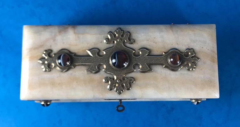 Victorian 1850 Agate and Brass Bound Alabaster Stationary Box For Sale ...