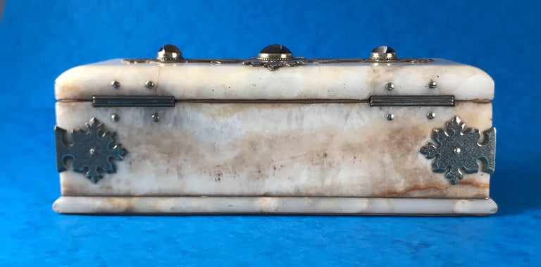 Victorian 1850 Agate and Brass Bound Alabaster Stationary Box For Sale ...