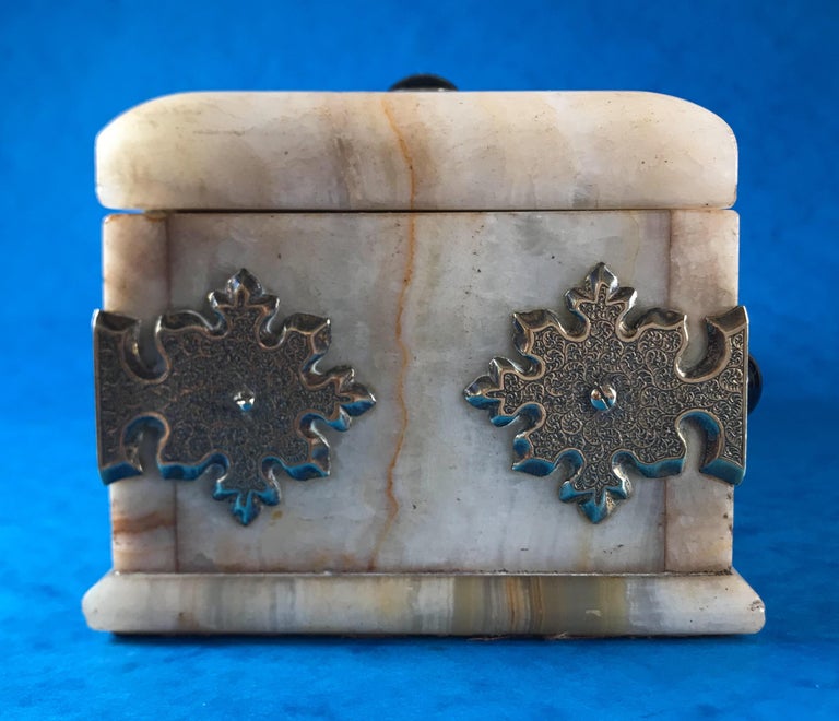 Victorian 1850 Agate and Brass Bound Alabaster Stationary Box For Sale ...