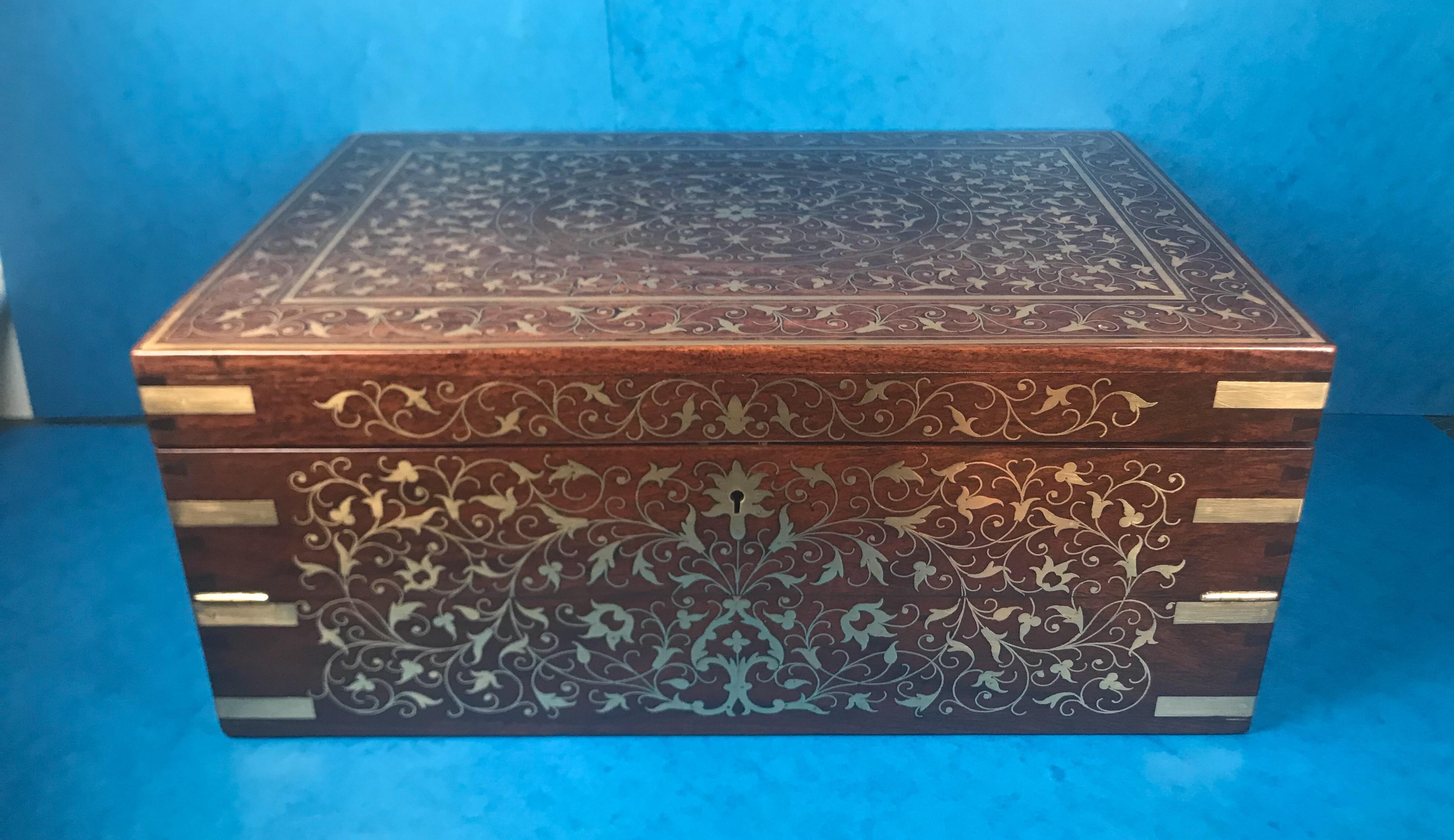 Victorian 1850 Large Brass Inlaid Brassbound Anglo Indian Teak Box at ...