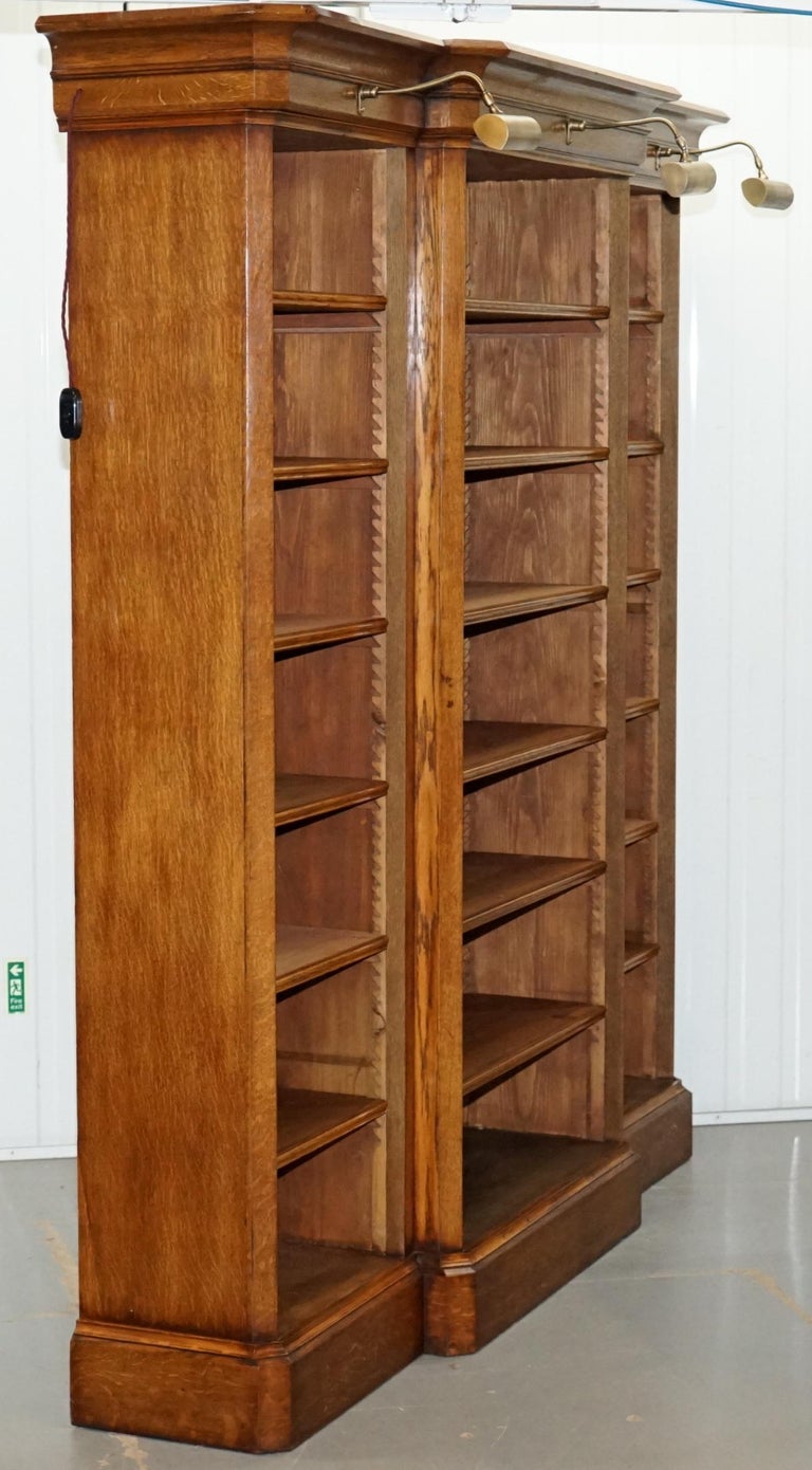 Victorian 1860 Oak Breakfront Library Open Bookcase Adjustable Shelves ...