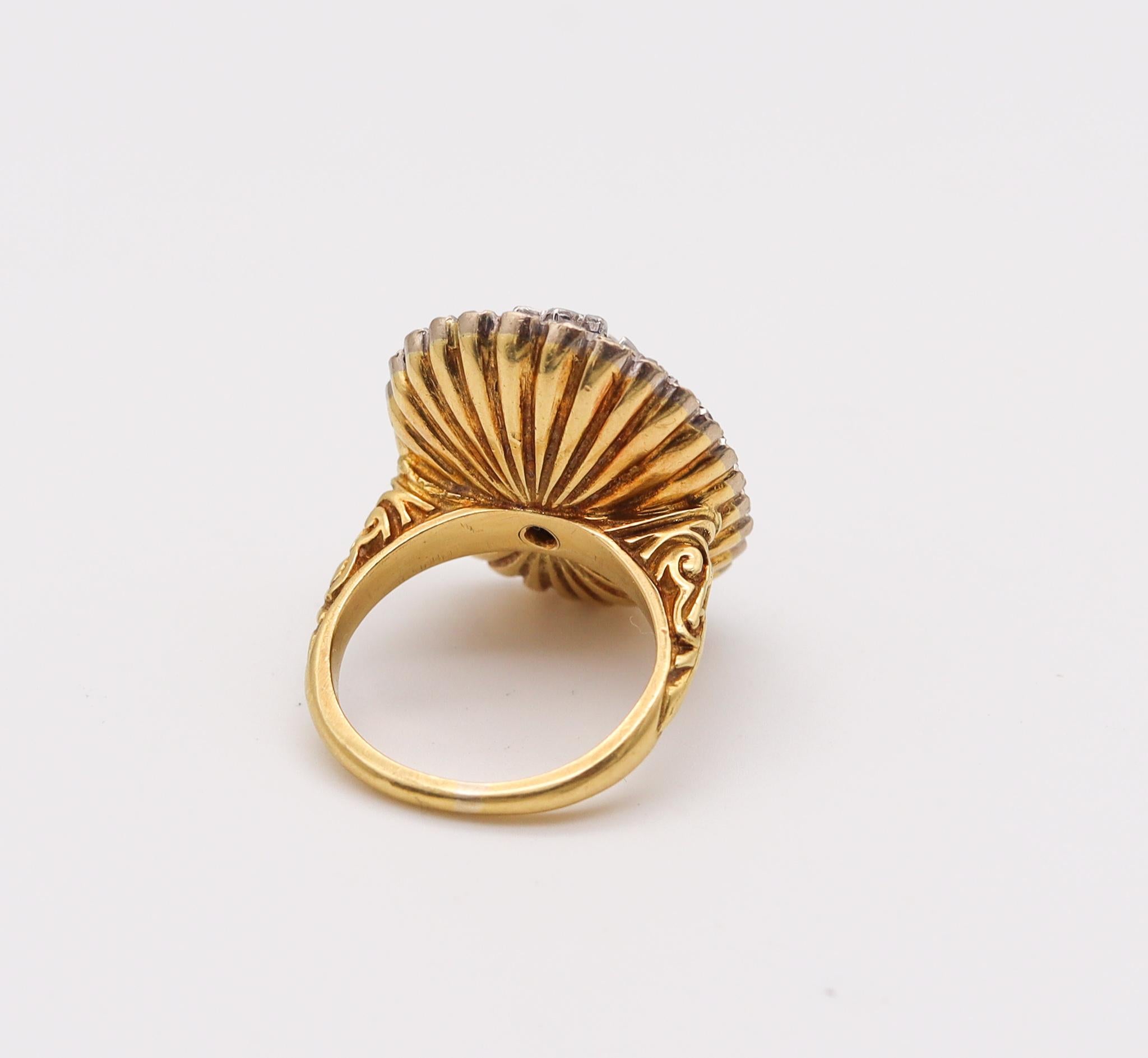 Victorian 1870 Guilloche Enamel Crest Ring in 18Kt Yellow Gold 1.17 Ctw ...