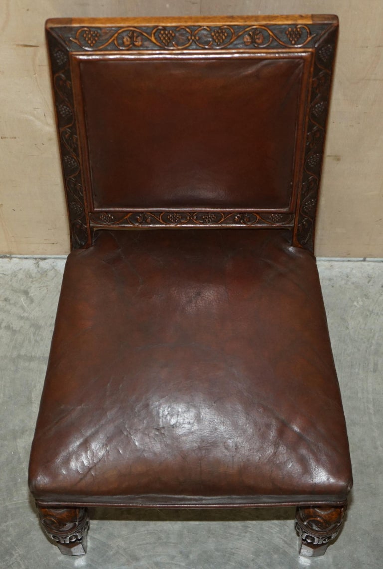 Victorian 1880 Brown Leather Dining Chairs Grape Vine Vineyard Carved ...