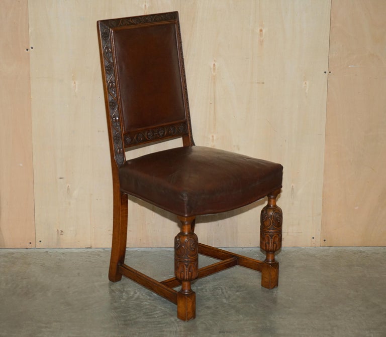 Victorian 1880 Brown Leather Dining Chairs Grape Vine Vineyard Carved ...
