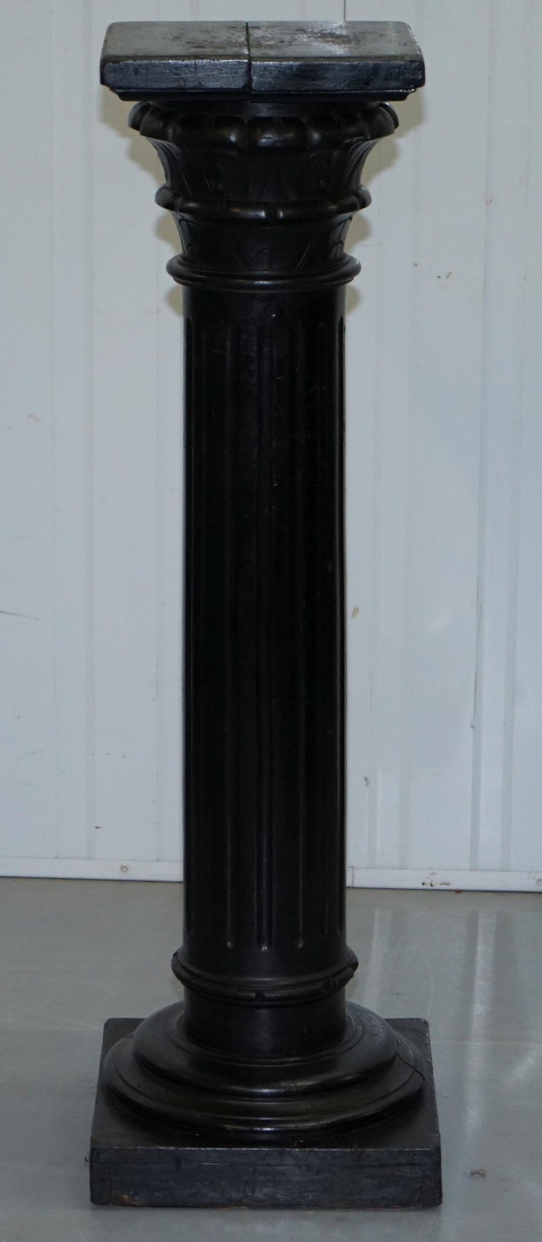 Victorian 1880 Corinthian Pillar Oak Ebonised Black Pedestal Stand for ...