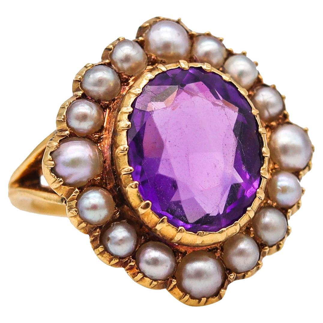 Victorian 1890 Cocktail Ring in 18kt Gold with 3.82cts Amethyst and ...