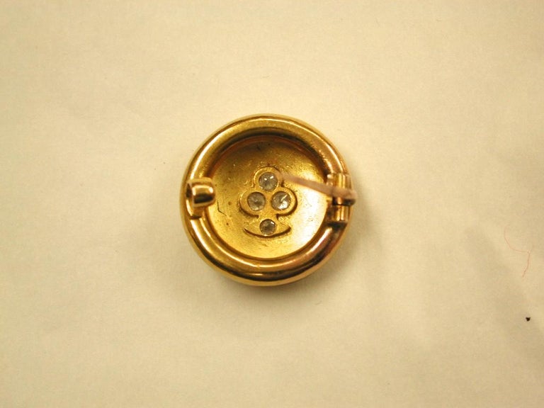 Victorian 18 Carat Gold Button Shaped Brooch Set with 4 Diamonds, circa ...