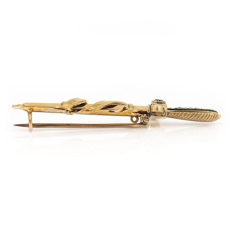 Victorian 18ct Gold Emerald, Diamond and Black Enamel Sword Brooch at ...
