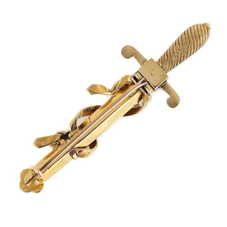 Victorian 18ct Gold Emerald, Diamond and Black Enamel Sword Brooch at ...