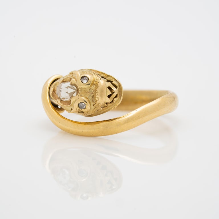 Victorian 18 Karat and 0.70 Carat Rose Cut Diamond Rare Snake Ring, circa 1850 at 1stDibs