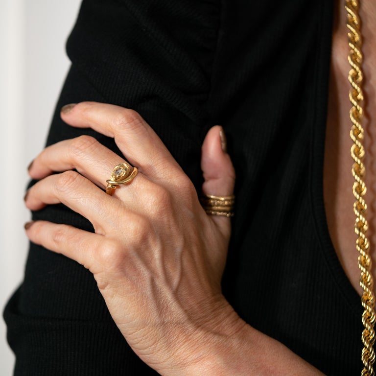 Victorian 18 Karat and 0.70 Carat Rose Cut Diamond Rare Snake Ring, circa 1850 at 1stDibs