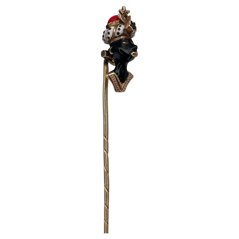 Victorian 18K Gold Colorful Enamel Garnet Blackamoor Moretto Stick Pin ...