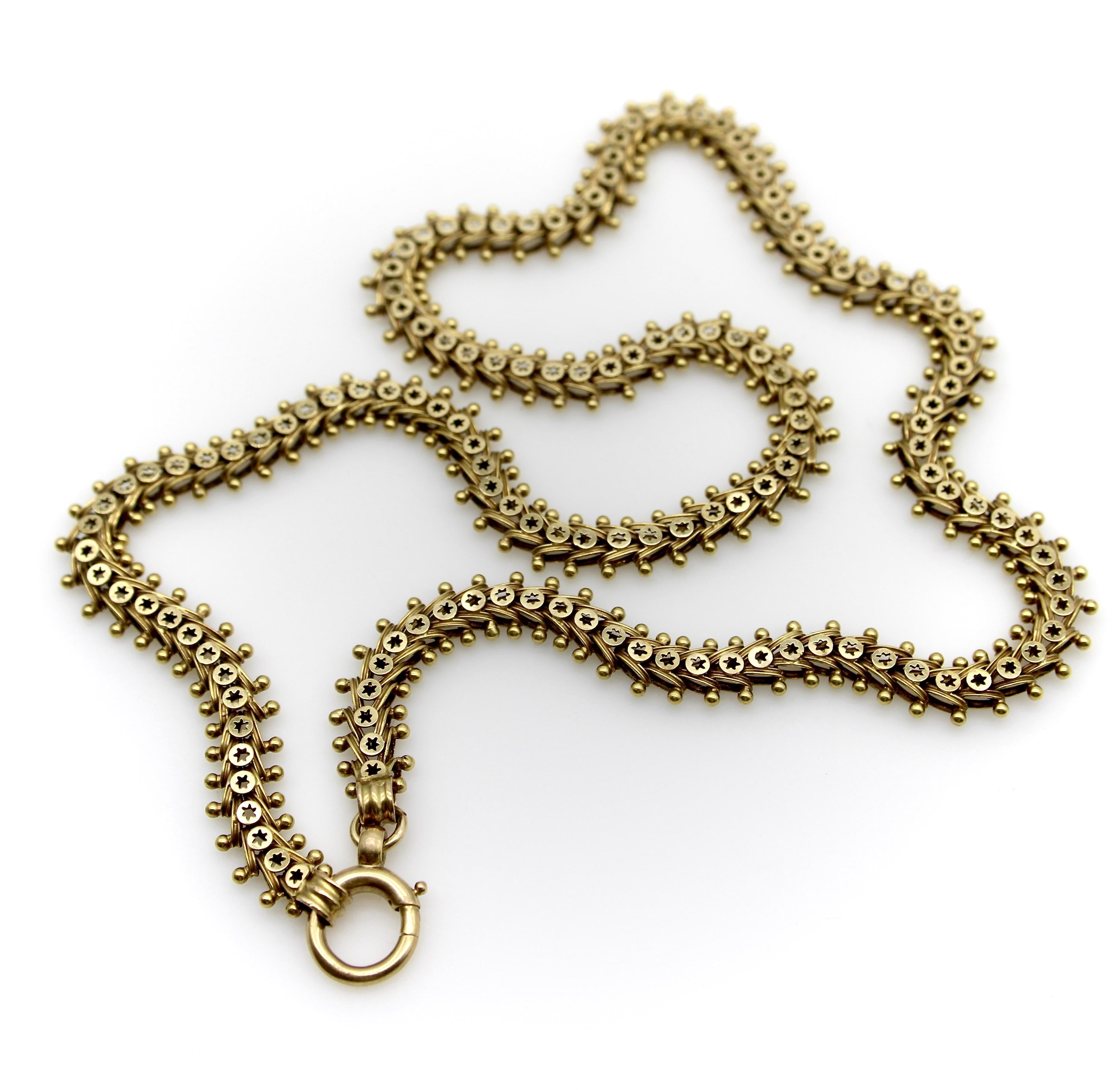 Victorian 18K Gold Fancy Link Collar Chain with Stars For Sale at 1stDibs