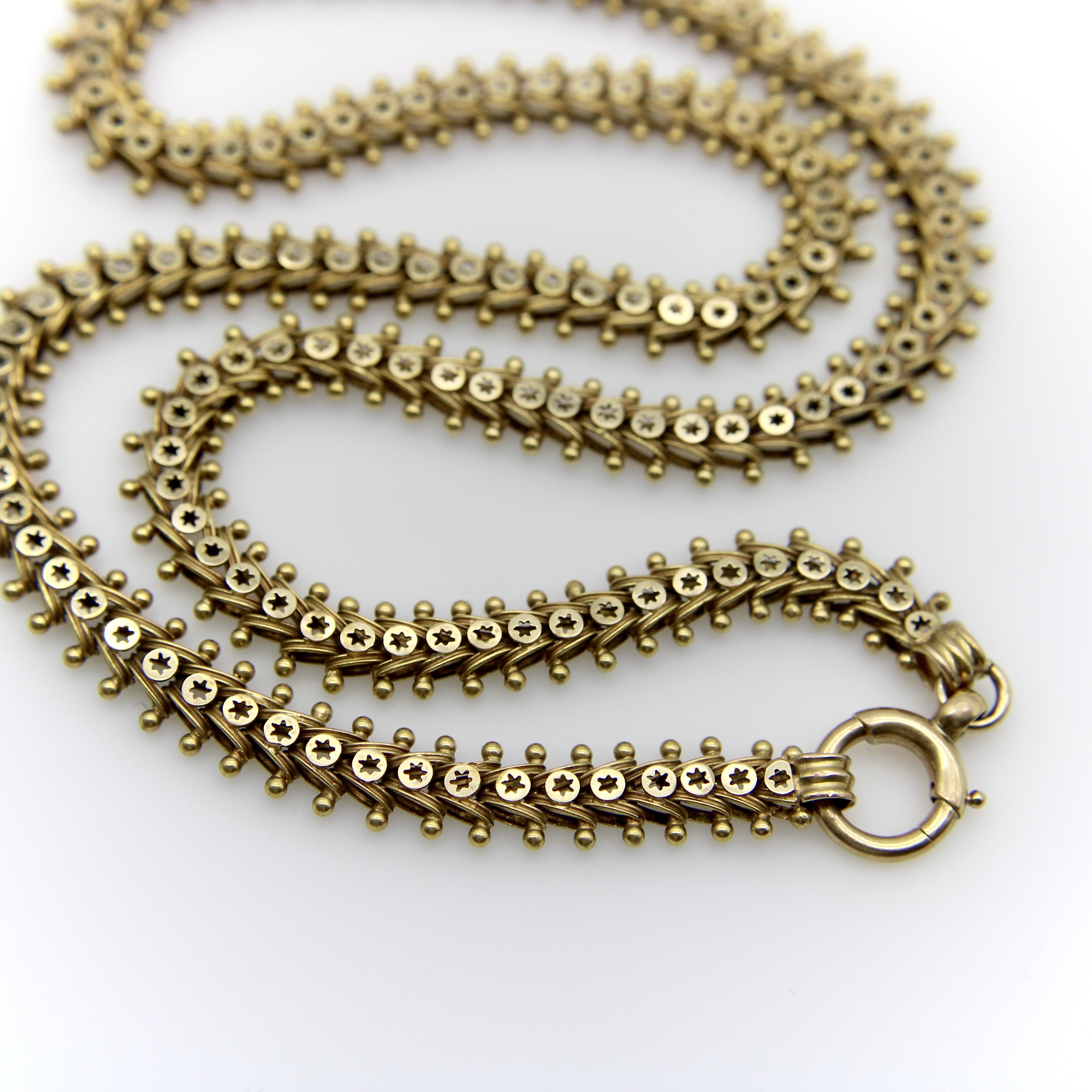 Victorian 18K Gold Fancy Link Collar Chain with Stars For Sale at 1stDibs