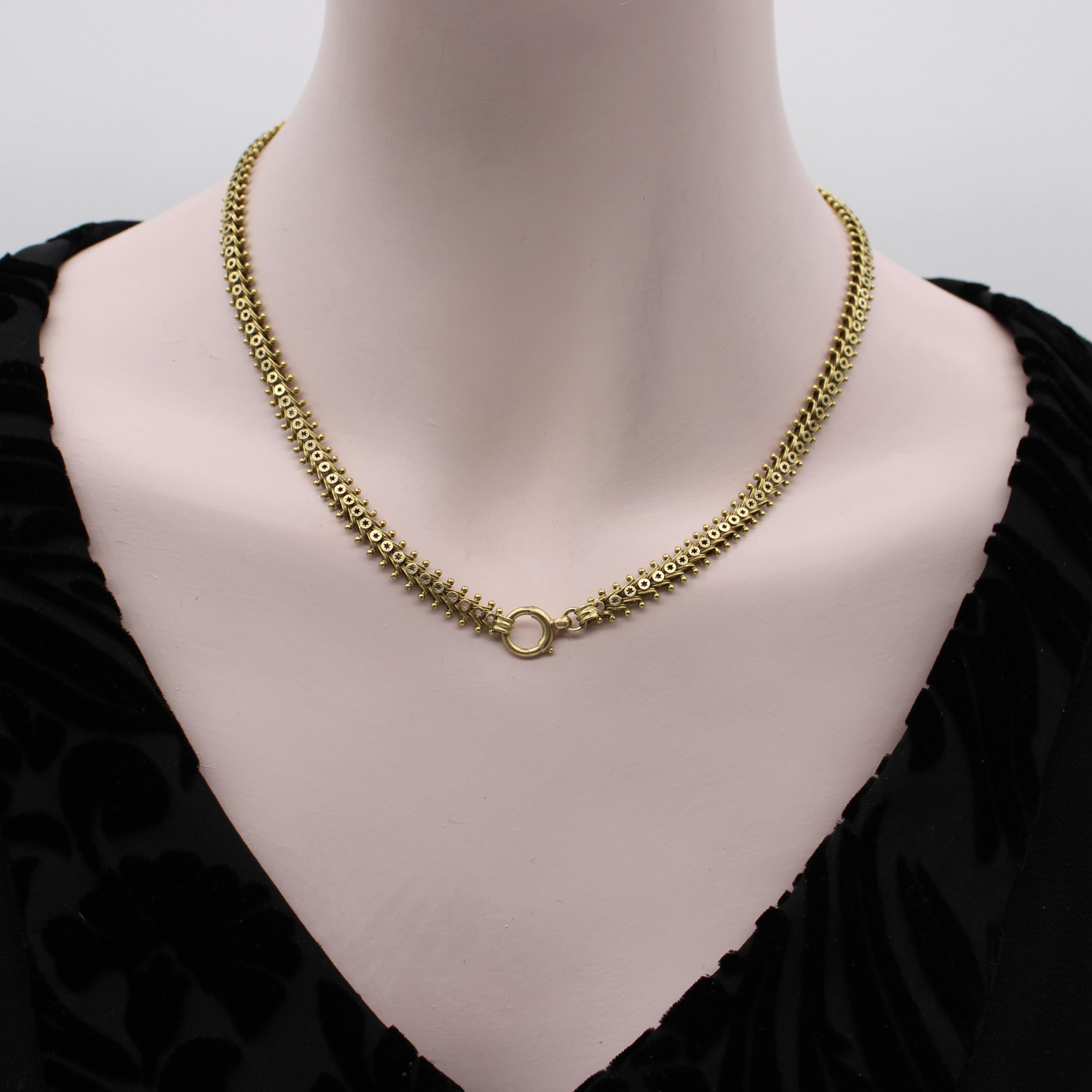 Victorian 18K Gold Fancy Link Collar Chain with Stars For Sale at 1stDibs