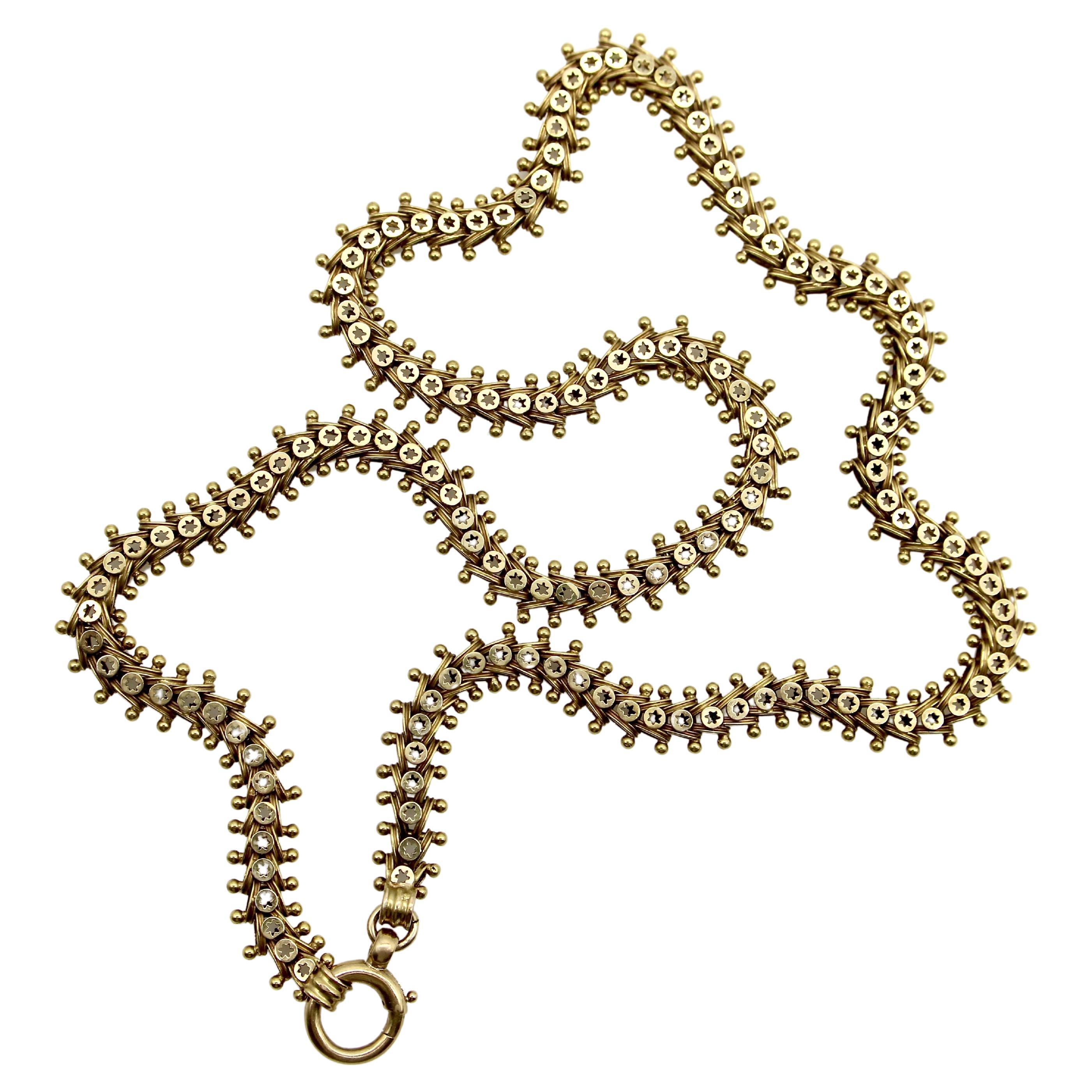 Victorian 18K Gold Fancy Link Collar Chain with Stars For Sale at 1stDibs