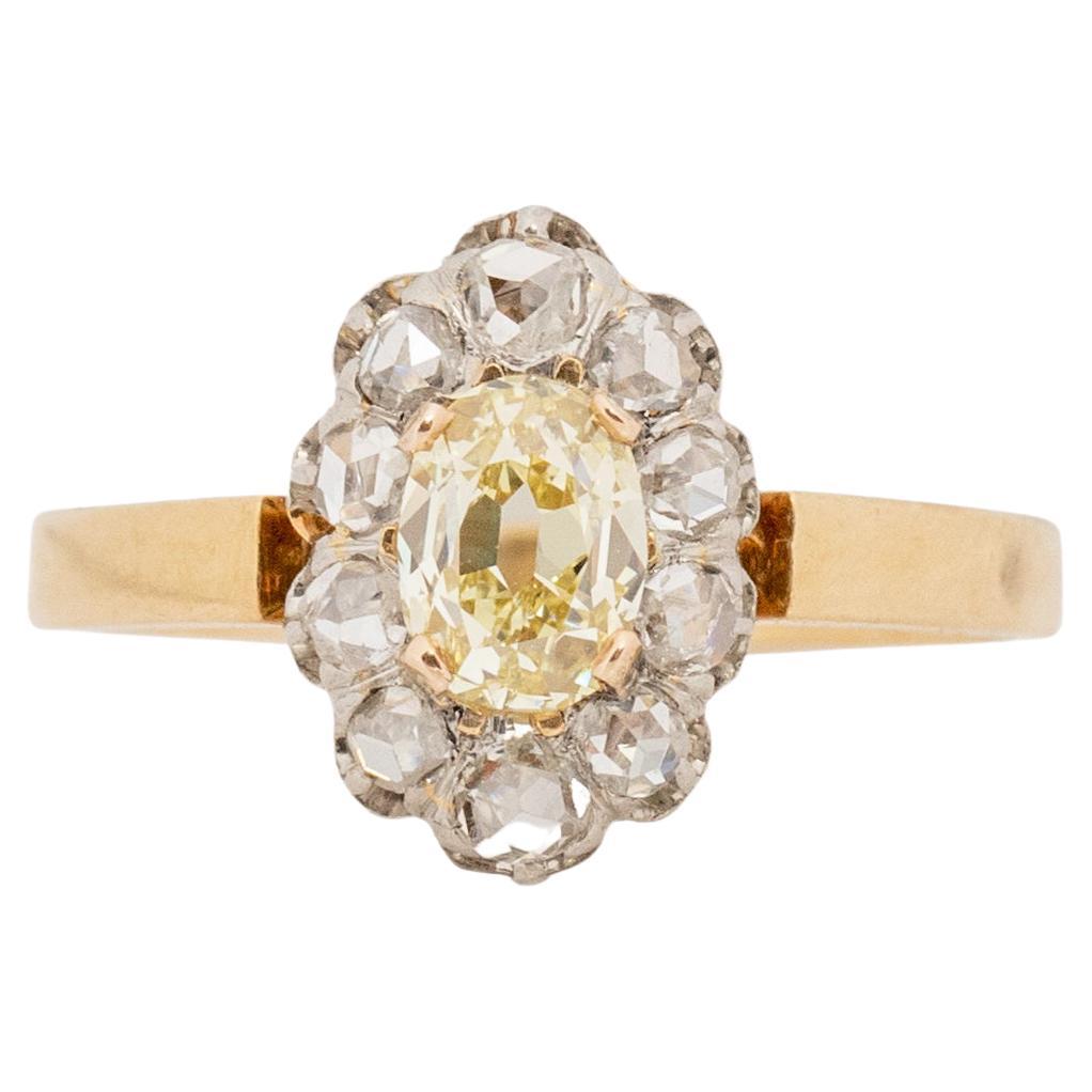 Natural Fancy Yellow Diamond Halo Two-Color Gold Cocktail Ring at 1stDibs