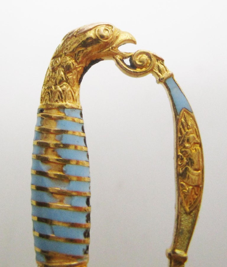 Victorian 18 Karat Yellow Gold Sky Blue Enamel Sword Hat Stick Pin For ...