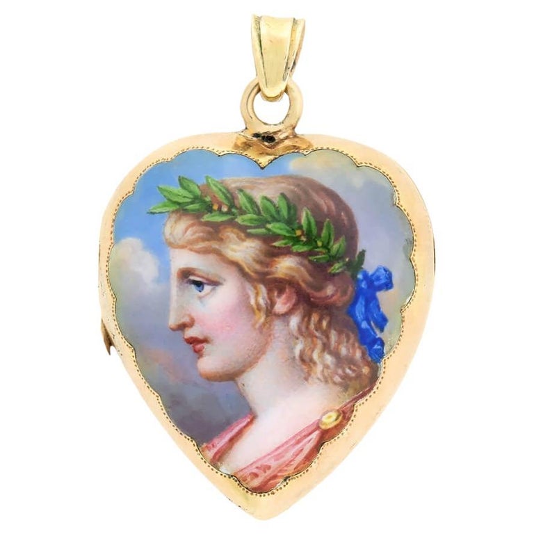 Victorian 18kt Diamond and Enamel Portrait Locket For Sale at 1stDibs