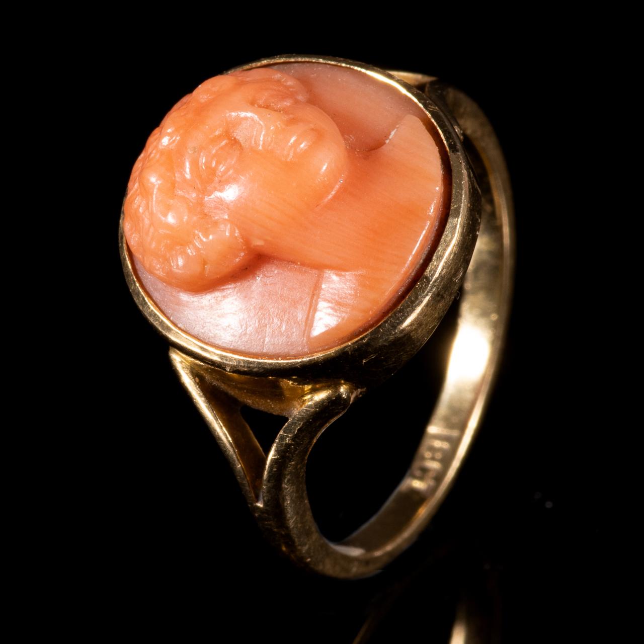 Victorian 18KT Gold Carved Coral Ring For Sale at 1stDibs