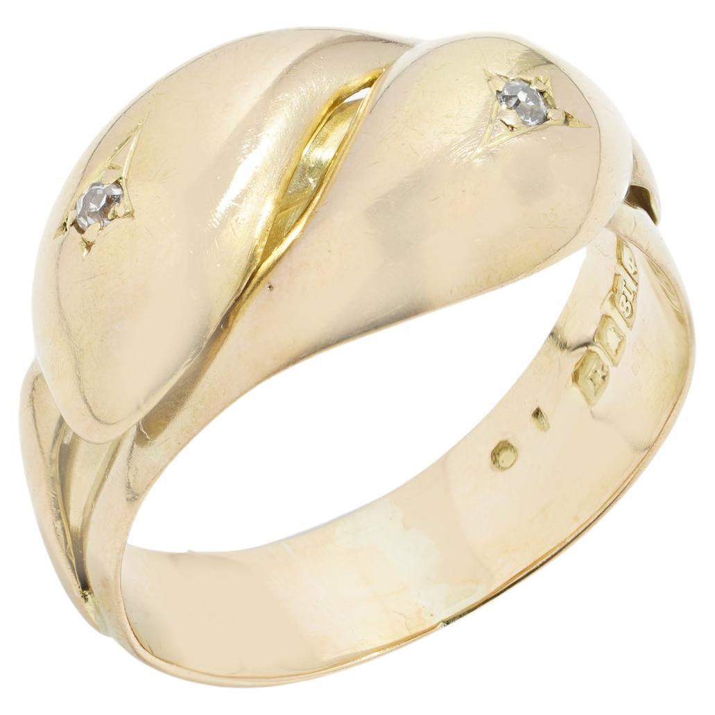Victorian 18kt Yellow Gold Double Serpent Band Ring Set with 0.06 Ct ...